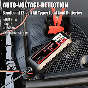 MOTOPOWER MP00207 6V and 12V 4AMP Automatic Smart Battery Charger, Battery Maintainer, Battery Desulfator with Force Charging Recondition Mode