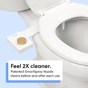 TUSHY Fresh Bidet: Ultra Slim Toilet Seat Attachment (Non-Electric Self-Cleaning Hygienic Nozzle) Easy DIY Install <10 Min | Adjustable Water Pressure, Bamboo Knob