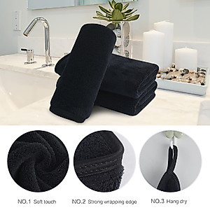 SINLAND Microfiber Face Cloths Reusable Makeup Remover Washcloths Super Soft and Absorbent Fingertip Face Towels for Sensitive Skin Women 12 x 12 Inch 6 Pack Black