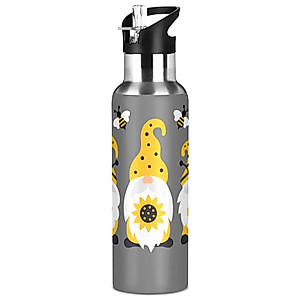 Bee Gnomes Leak Free Insulated Bottles with Handle 32 oz Vaccuum Bottle with Straw Lid Thermal Bottle for Hiking Camping Cycling BAP-Free