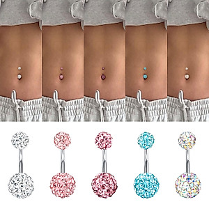 FIBO STEEL 5 Pcs 14G Stainless Steel Belly Button Rings Navel Barbell Body Jewelry Piercing P