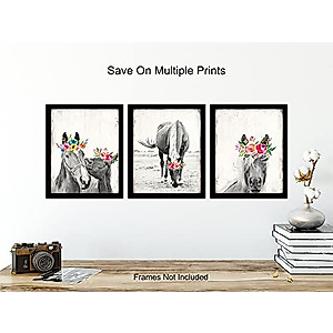 Horses Wall Art & Decor - Horse Wall Art - Horse Decor - Farmhouse Barn Wall Decor for Girls Bedroom Teens Room Living room - Gift for Equestrian Women - Country Western Boho Shabby chic decoration