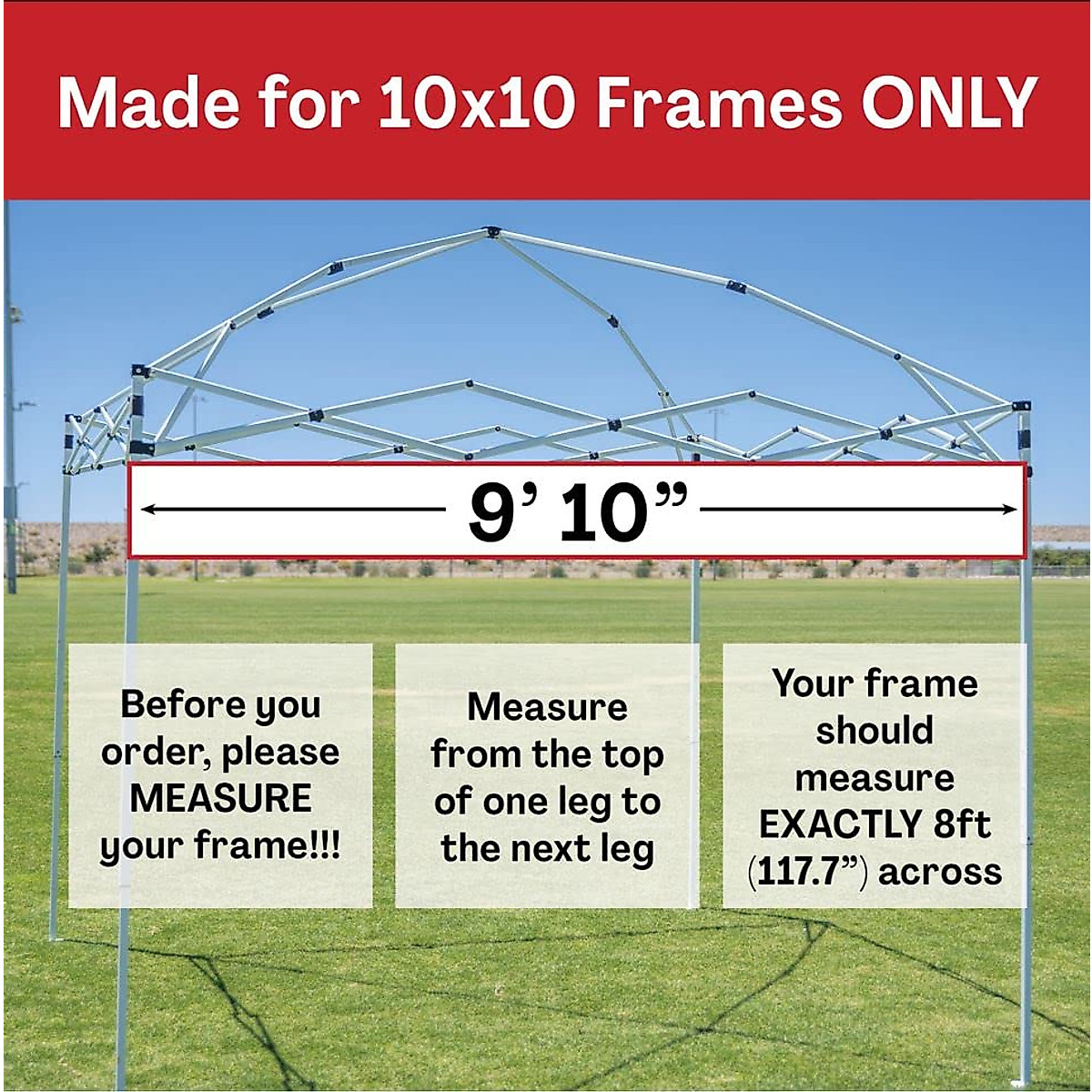 10x10 Pop Up Canopy Top Replacement Cover 118 Inches (Top Only)