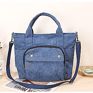 Corduroy Tote Bag for Women Corduroy Multi-pocket Satchel Bag Zipper Crossbody Bag Hobo Shoulder Bag Purse Messenger Bag