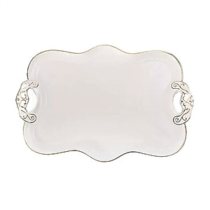 Serving Tray Ceramic European Rectangular Tray Home Service Tray Double Handle Design Tea Set Tray Decorative Tray (Color : 1)