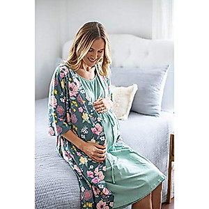 3 in 1 Maternity Labor Delivery Nursing Hospital Birthing Gown & Matching Robe (L/XL pre pregnancy 12-20, Charlotte/Sage)