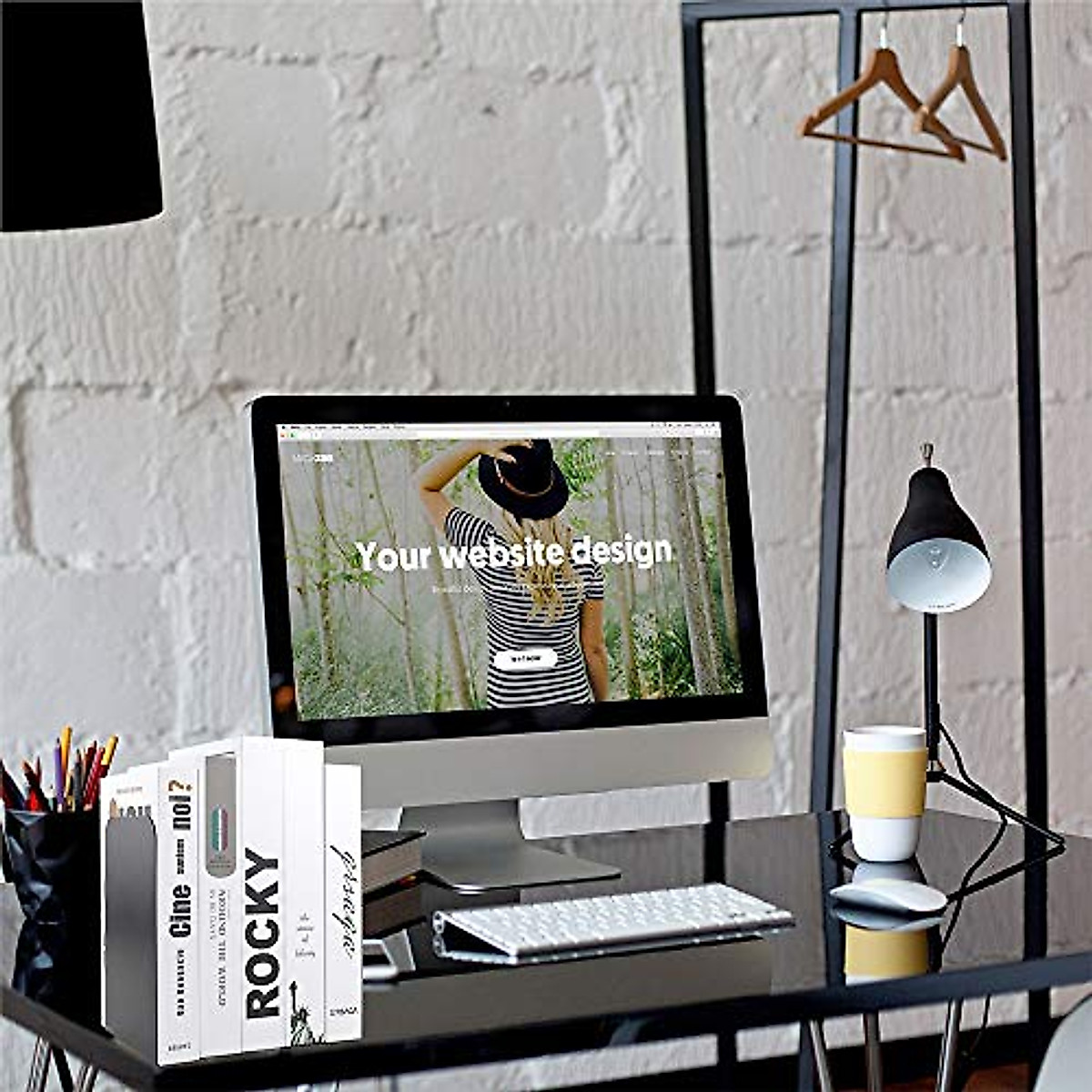 4PCS Black Bookends Heavy Duty Bookends Decorative Metal Cute Bookends for Kids Book Stoppers Holder Pair Organizer Bookshelf Decor Bedroom Library Office School Supplies, Book Shelves