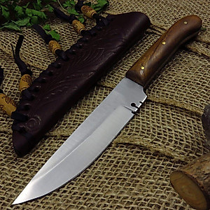 S.S. Fixed Knives 8.5" Native American Style Large Patch HUNTING Tactical Sharp Blade Military Knife with Leather Sheath