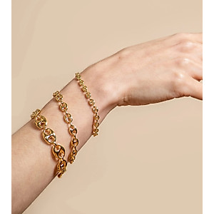 Olive & Chain 14k Gold Puffed Mariner Chain Bracelet for Men/Women, Gold, Hypoallergenic, Lobster Clasp Closure (11 mm, 8.5 Inch)