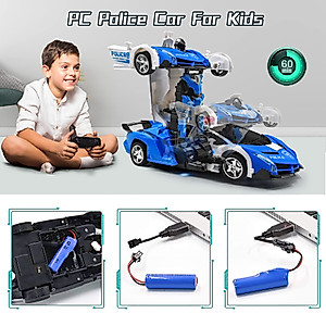 Zosam Remote Control Car, Deformation Robot Police Car, One Button Deformation & 360 Speed Drifting, Toy for 4-13 Yrs Old Kid RC Vehicle，Best for Boys (Police White)