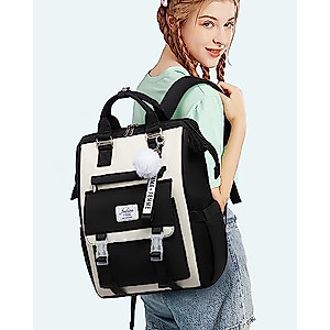 LOVEVOOK Laptop Backpack for Women,15.6 Inch College Backpack,Light Weight Travel Backpack Waterproof Casual Daypack Computer Backpack fits Travel Work Casual（15.6 inch,Black&Beige）
