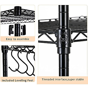 Catalina Creations 4-Shelf Wire Shelving Unit, Metal Storage Shelves, Heavy Duty Shelving with Liners, Adjustable Height Storage Rack for Pantry Closet Kitchen Garage (23.6" W x 14" D x 47" H, Black)