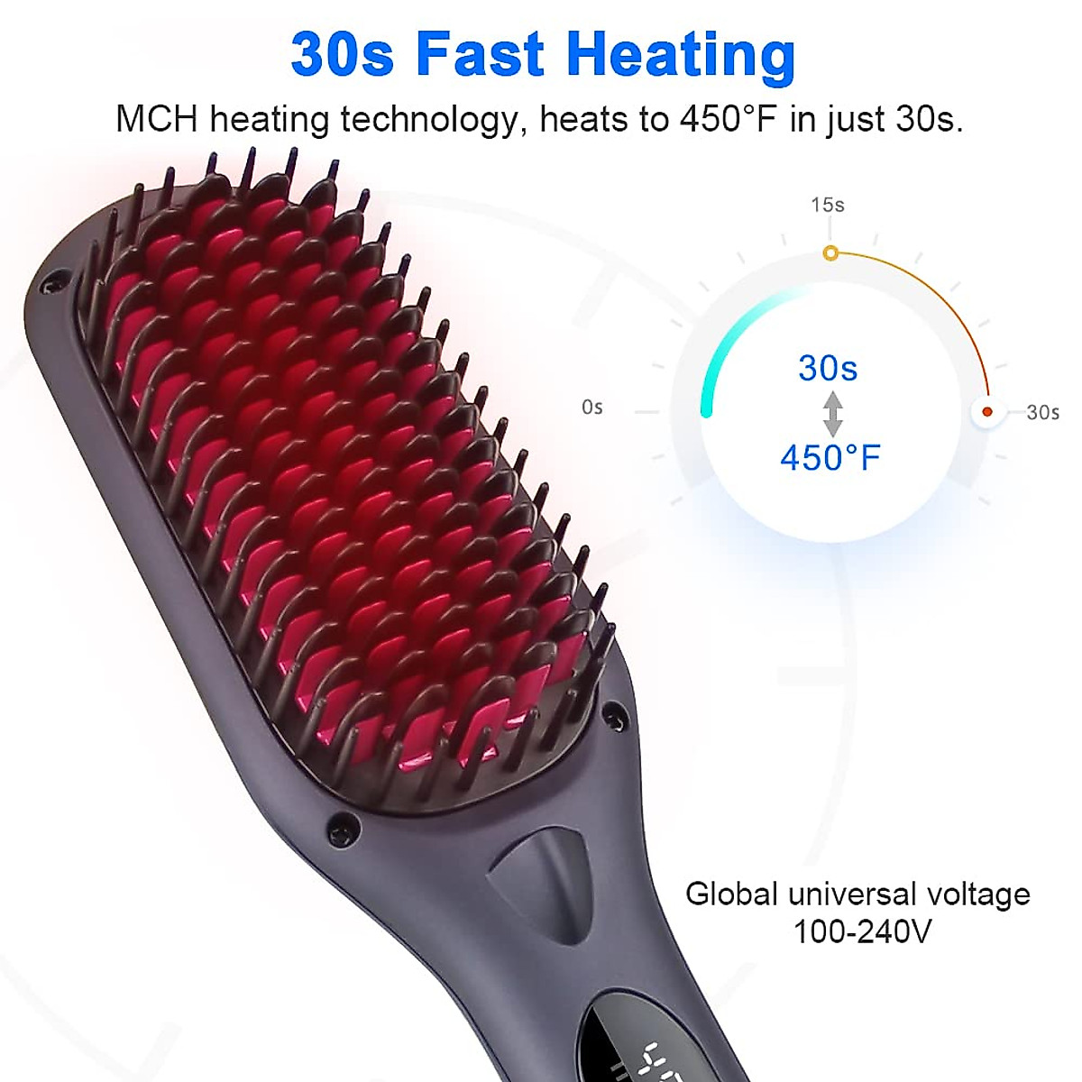Hair Straightener Brush, Byzesou Ionic Hair Straightener Comb with Auto Temperature Lock and Auto-Off Function, 30s Fast Heating, 16 Heat Levels Perfect for Professional Salon at Home