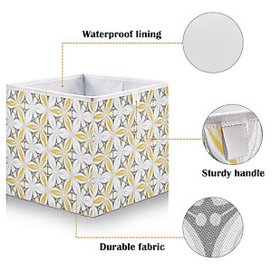 Kigai Flowers Gray Yellow Fabric Storage Bin 11" x 11" x 11" Cube Baskets Collapsible Store Basket Bins for Home Closet Bedroom Drawers Organizers