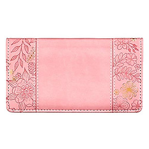 Christian Art Gifts Floral Pink Faux Leather Checkbook Cover for Women: All Things Through Christ - Philippians 4:13 Inspirational Bible Verse Bifold with Cash Pocket Pen Loop ID & Credit Card Holder