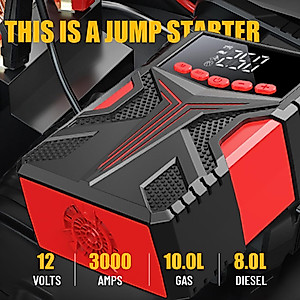 Lorinpow Car Jumper Starter Portable with 150PSI Air Compressor, Tire Inflator 3000A Battery Charger for 10.0L Gas/8.0L Diesel, Jump Box Pack with Storage Case and Jumper Cable