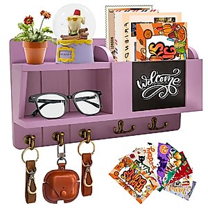 VUEJIC Purple Friends Key Holder for Wall,8pcs Friends Cards,Friends TV Show Merchandise Gifts,Decorative Mail Organizer,Key Racks 5 Anchor Hooks,Handmade Wooden Key Hangers for Home Decor.…