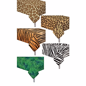 Oojami 5 Pack Animal Safari Theme Zoo Print Table Cover Animal Theme Tablecloth Party Supplies/Ideal for Birthday Parties, Animal Theme Party, Baby Showers, Zoo Jungle Safari Themed Party