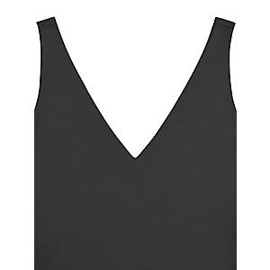 REORIA Women's Summer Sexy Plunge Deep V Neck Sleeveless Double Lined One Piece Tank Tops Thong Bodysuits Leotards for Going Out Black- Medium