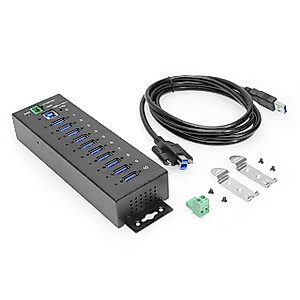 10 Port Managed USB 3.2 Gen 1 Hub w/ 15KV ESD Surge Protection Per Port