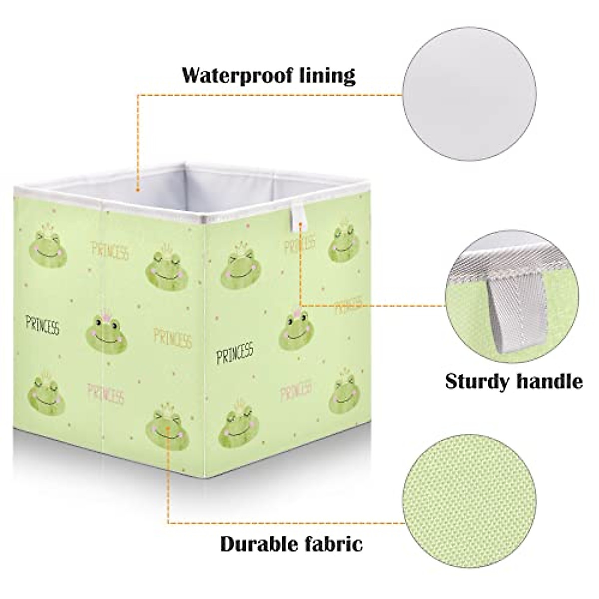 JIPONI Cute Princess Frogs Foldable Storage Basket Bin, Storage Cube Box Organizers for Toys, Clothes, Closet, Shelves 11x11x11 In