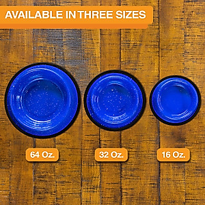 Neater Pet Brands - Outdoor Camping Style Pet Bowl - Enamel Ware Blue Black Granite Colors - Dog Cat No Tip Skid Bowls (64 oz, Blue)