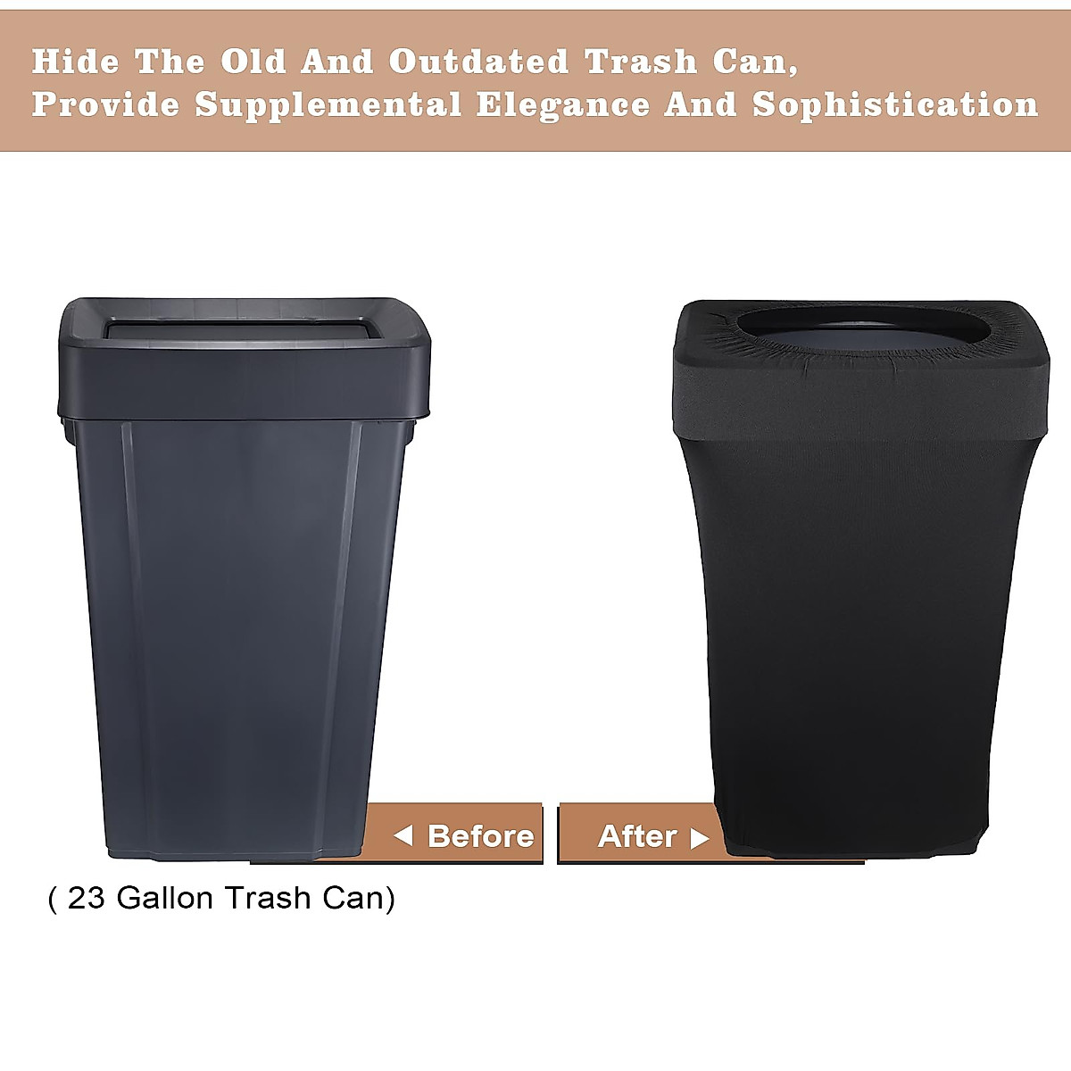 JUXYES Pack of 8 Outdoor Stretch Trash Can Covers, Black Rectangle Spandex Waste Container Cover Decorative Cover for Outside Household Kitchen Bin, Fit for 23 Gallon Bin