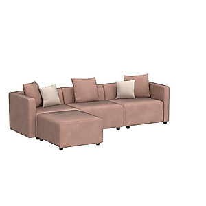 Acanva Luxury L-Shaped Upholstery Convertible Modular Sectional Sofa, Contemporary Reversible Couch with Chaise Lounge for Living Room, Apartment, 4 Piece Set, Pink