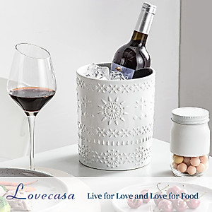 LOVECASA Extra Large Kitchen Utensil Holder, 7.4" Ceramic Utensil Holder For Kitchen Countertop With Heavy And Sturdy Base, Farmhouse Utensil Holder For Kitchen Décor, Utensil Crock Organizer, White