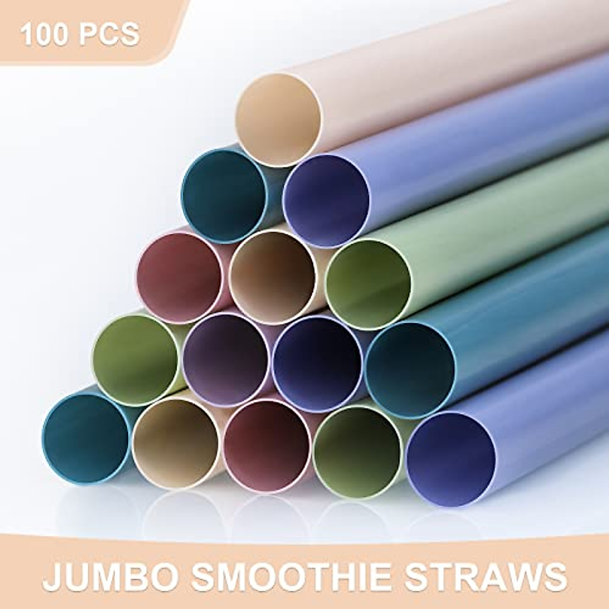 100 Pcs Jumbo Smoothie Straws, Disposable Wide Plastic Drinking Straws, Colorful Plastic Straws for Milkshakes, Smoothies, Boba, Bubble Tea, Ice Coffee - 8.5"L, 0.4" D