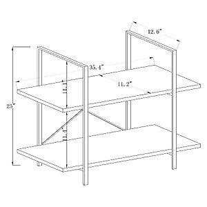 OUllUO Bookshelf, 2 Tier Industrial Book Shelf, Grey Wood and Metal Bookcase and Bookshelves, Low Bookshelf for Bedroom, Small Storage Shelf for Living Room, Office and Kitchen, Rustic Grey,228-21G