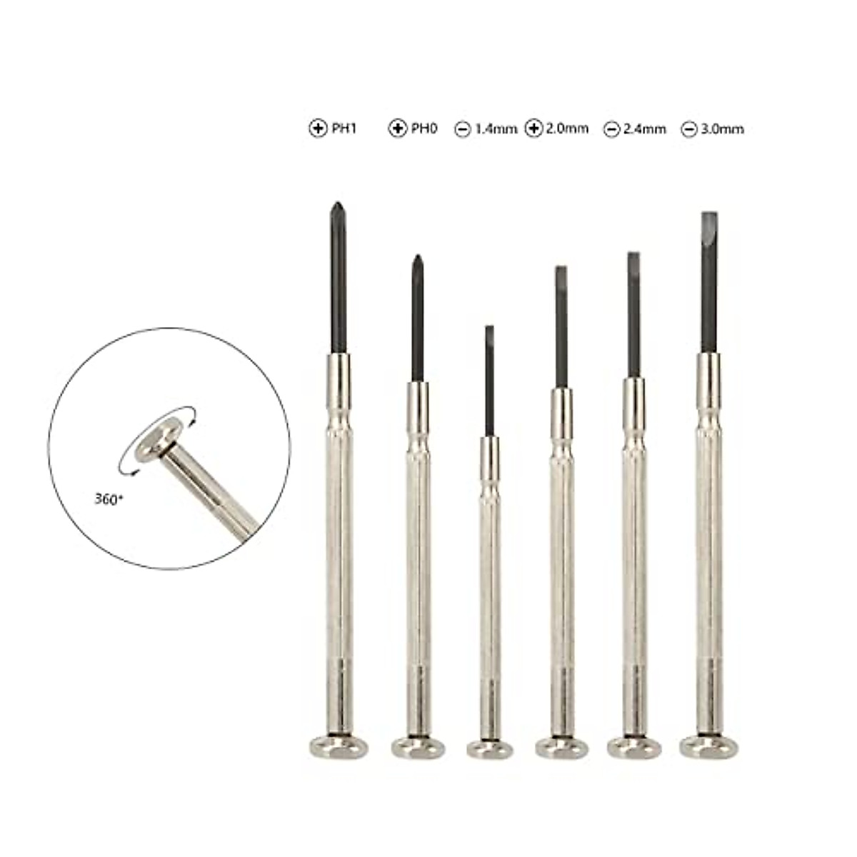 InterSet 6Pcs Mini Screwdriver Set, Eyeglass Repair Screwdriver, Precision Repair Tool Kit with 6 Different Size Flathead and Philips Screwdrivers, Ideal for Watch, Jewelers