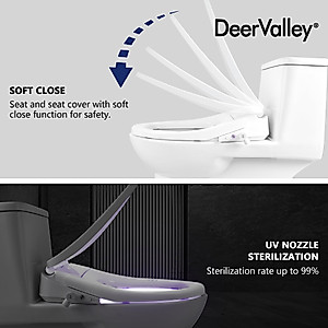 Bidet Seats, DeerValley DV-1S0018 Electronic Bidet Toilet Seat, Smart Toilet Seat with Sensor Seat Heating, Warm Air Dryer, Nightlight, Multiple Wash Methods, Self-Cleaning Nozzle, White
