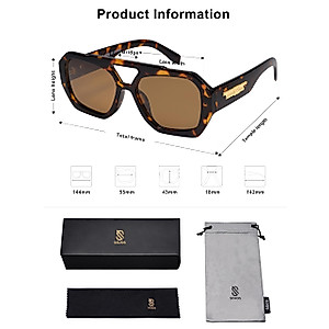 SOJOS Trendy Aviator Sunglasses for Womens Mens Polarized,Large Retro Hexagonal Square Double Bridge Sun Glasses SJ2288