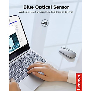 Lenovo 600 Bluetooth Silent Mouse, Blue Optical Sensor, Adjustable DPI, 4 Button, Microsoft Swift Pair, Windows, Chrome, GY50X88832, Gray