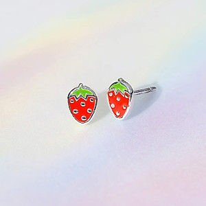 Boma Jewelry Sterling Silver Enamel Red Strawberry Fruit Stud Earrings