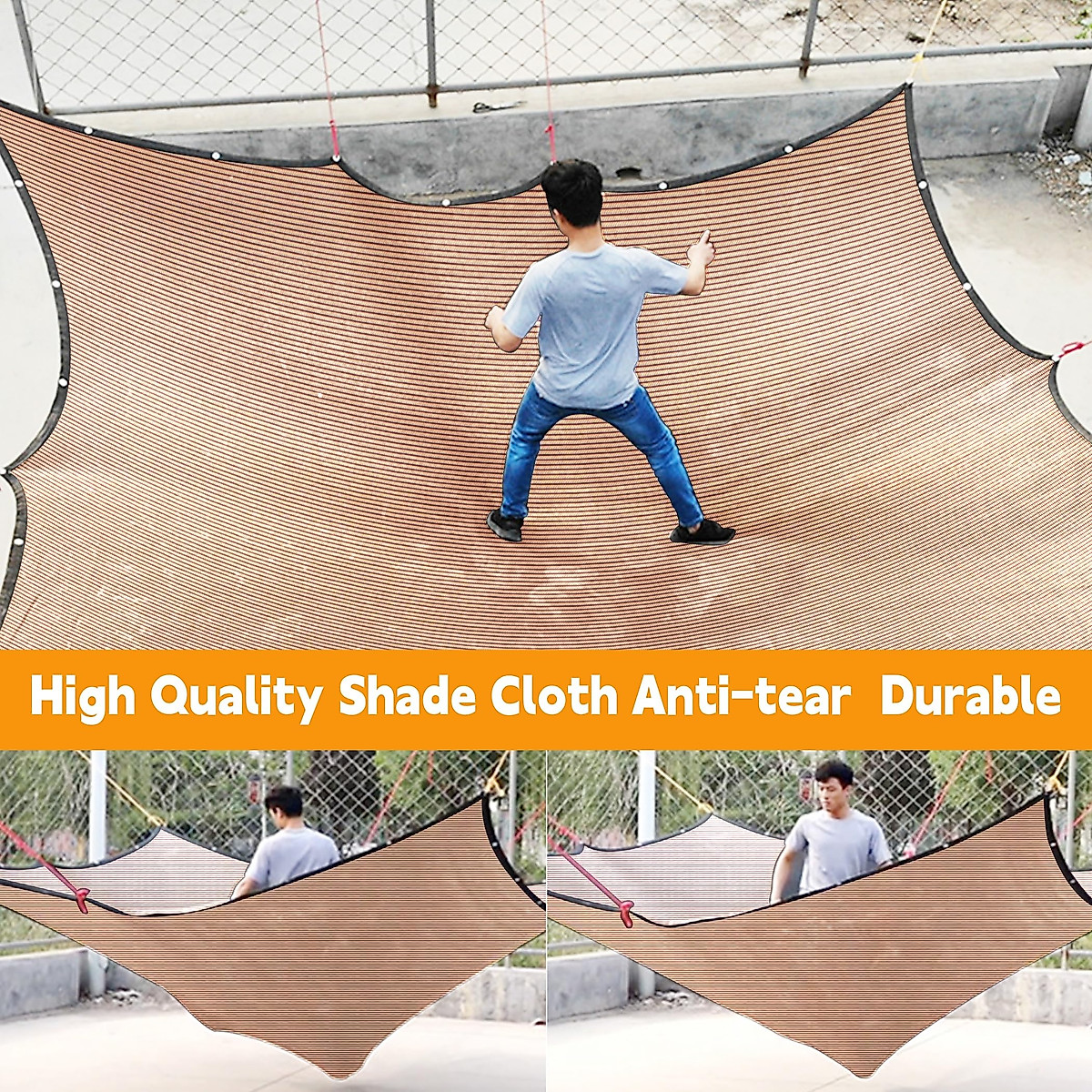 90% Shade Cloth 8x8FT Shade Fabric Sunshade for Garden with Grommets for Greenhouse Privacy Screen,Plants,Patio,Outdoor,ChickenCoop,MVPNET Mocha/Black