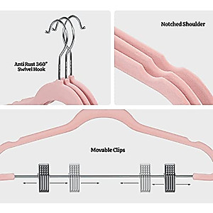 HOUÍSM Premium Velvet Pants Hangers, 16.7inch Slim Skirt Hangers with Adjustable Clips - Heavy-Duty, Non-Slip, Ultra Thin, Space Saving Flocked Hangers for Coat, Suits, Dress & Shirt (Cloud Pink)