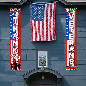 Veterans Day Decorations, 71" X 12" Thank You Veterans Banner Veterans Day Porch Sign Outdoor White Red Blue Veterans Day Banner Patriotic Door Decor Veterans Day Memorial Day Decorations