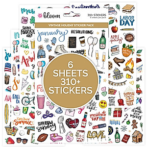 bloom daily planners Holiday Seasonal Planner Sticker Sheets - Vintage Seasonal Sticker Pack - Over 310 Stickers Per Pack!