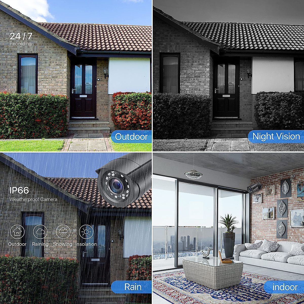 ZOSI 4 Pack 2MP 1080p HD-TVI Home Security Camera Outdoor Indoor 1920TVL,24PCS LEDs,80ft Night Vision, 90°View Angle, Weatherproof Outside Surveillance CCTV Bullet Camera(Black)