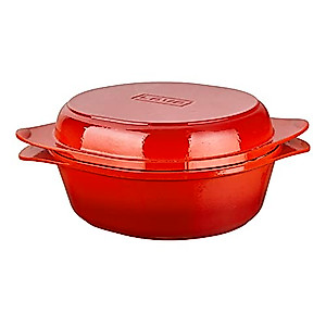 Lava Cast Iron Artisan Bread Baker, Enameled Cast Iron Bread Oven, Rectangle Loaf Pan, Sourdough, Italian, French Bread Baking Pan, Bread Kit with Lid (Red, 9.5" by 10.5")