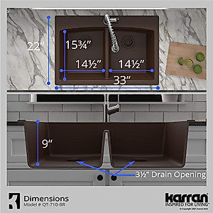 Karran QT-710 Drop-In Quartz Composite 33 in. 1-Hole 50/50 Double Bowl Kitchen Sink Kit in Brown