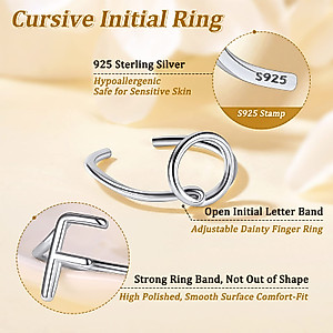 Suplight 925 Sterling Silver N Initial Ring, Ajudstable Alphabet Letter Ring, Women Rings
