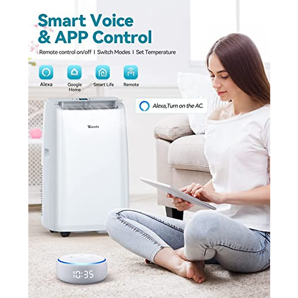 Wamife 12000 BTU Portable Air Conditioner, Smart Indoor Air Conditioner Voice Control with Alexa & Google Home, Cools Up to 700 Sq.Ft. Portable AC Unit with Remote Control, Window Kit