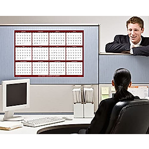 18" x 24" SwiftGlimpse 2023 Wall Calendar Erasable Large Wet & Dry Erase Laminated 12 Month Annual Yearly Wall Planner, Reversible, Horizontal/Vertical, Maroon