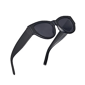 ALHML Retro Oval Luxury Sunglasses for Women Men Vintage Small Frame Sun Glasses (C+Black)