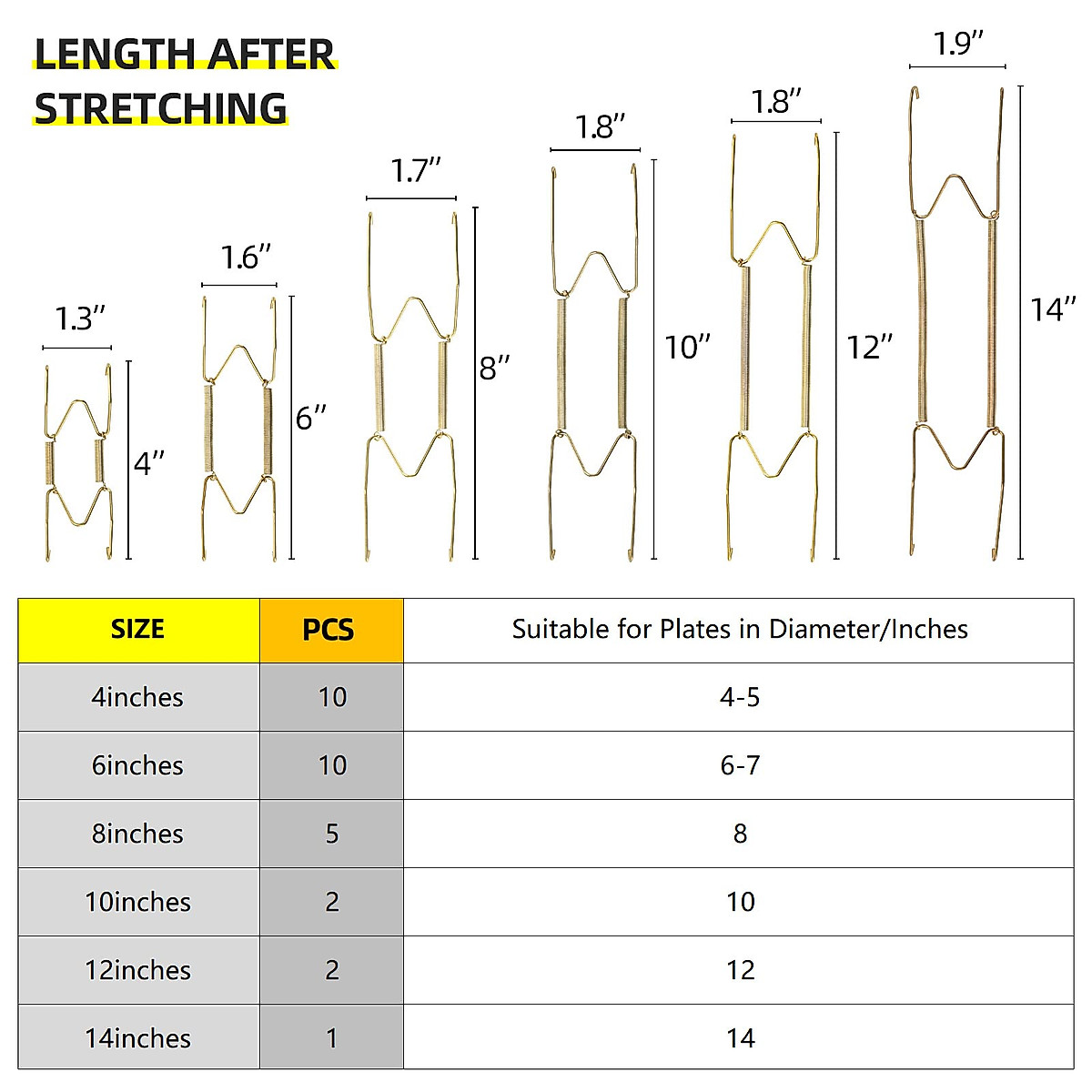 Tbestmax 30 Pcs Plate Hangers for The Wall-6 Size-4 6 8 10 12 14 Inch and 30 Pcs Wall Hooks to Antique Plates and Arts Decor