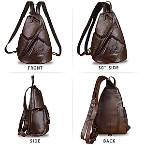Genuine Leather Sling Bag Crossbody Casual Hiking Daypack Vintage Handmade Chest Bag Shoulder Backpack Motorcycle Pack Rucksack (Coffee)