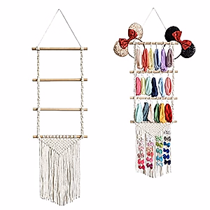 Makone Headband Storage Organizer for Baby, Hair Bows Display Rack for Girls, Large Capacity Hair Accessories Wall Storage Rack for Closet, Room Holder, Nursery Storage Decor Hanger (Beige)